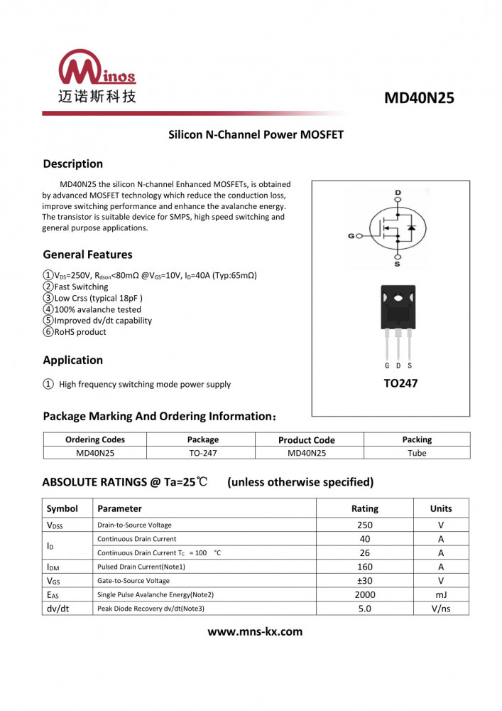 MD40N25 datasheet page 1