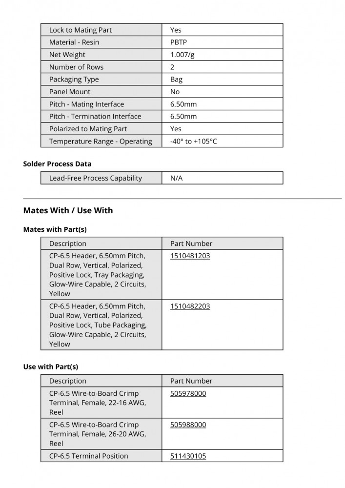 Molex CP 6.5 mm connector specification page 3
