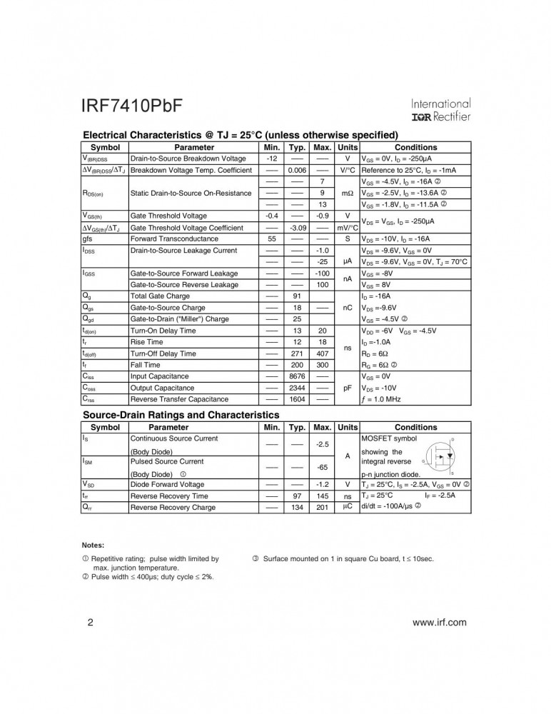 IRF7410TRPBF datasheet page 2