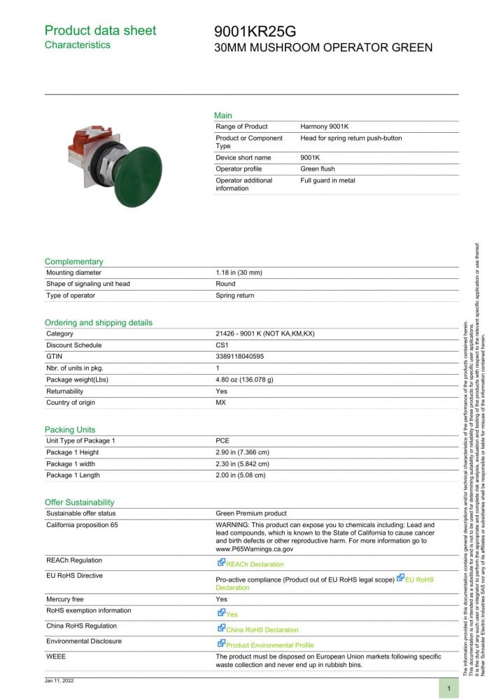 9001KR25G technical document page 1