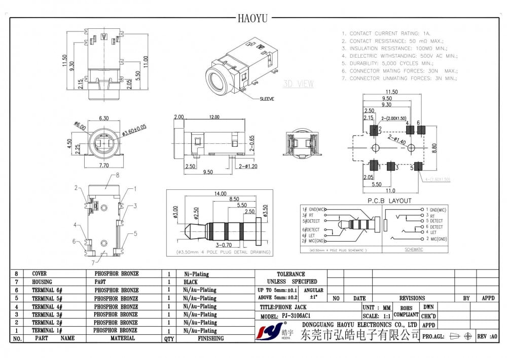 HOOYA PJ-3106AC1 technical drawing