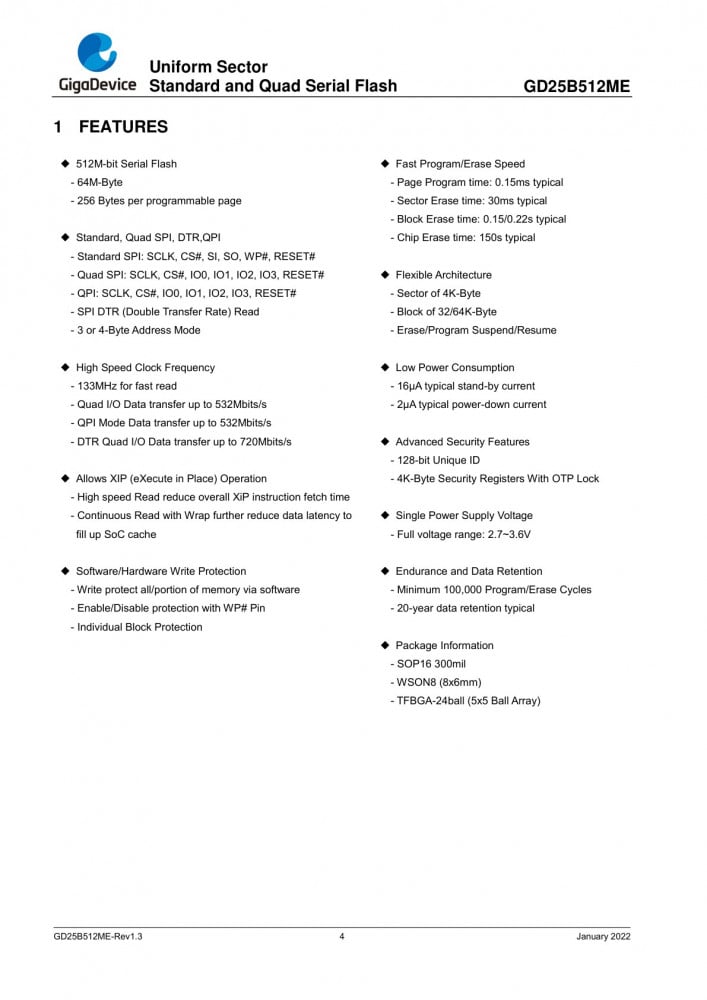 GD25B512ME datasheet page 4