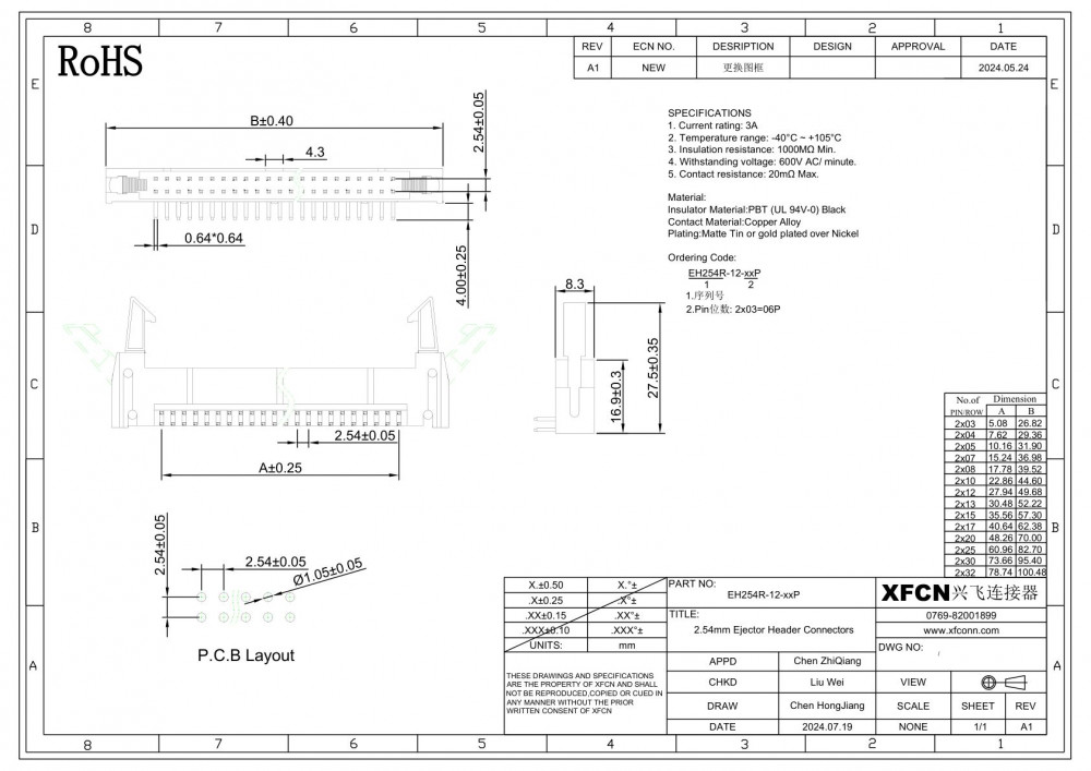 XFCN EH254R-12-14P technical drawing preview