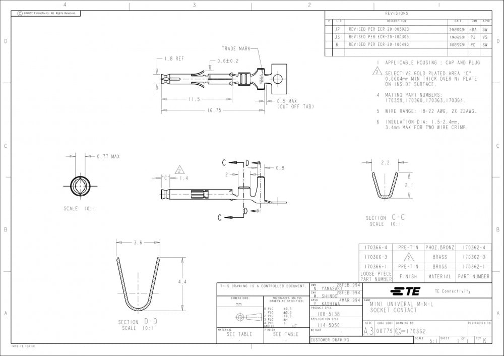 TE Connectivity 170362 controlled drawing preview