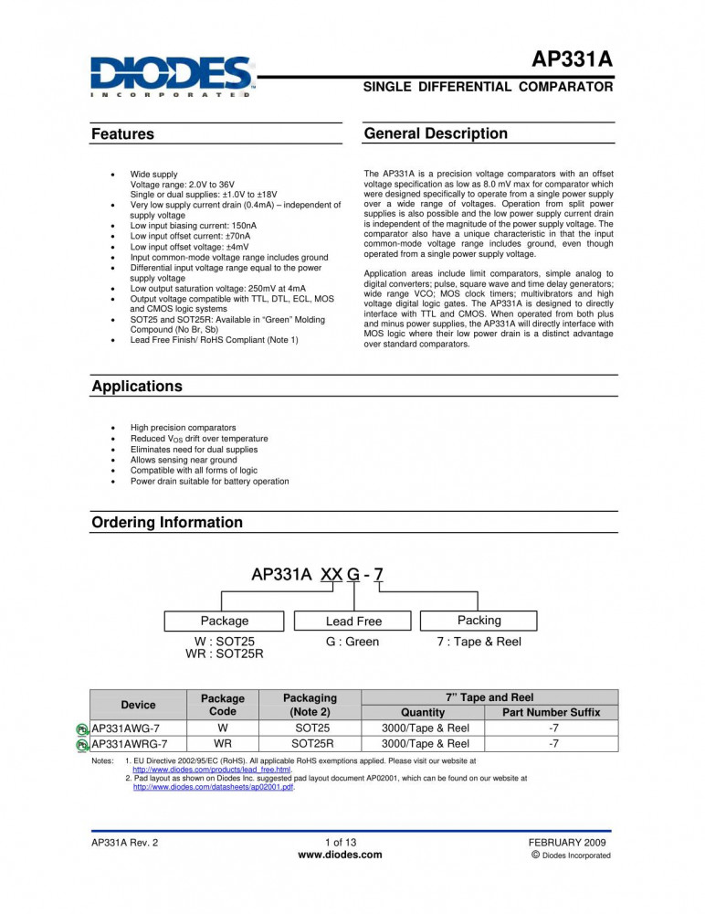 AP331AWG-7 datasheet page 1