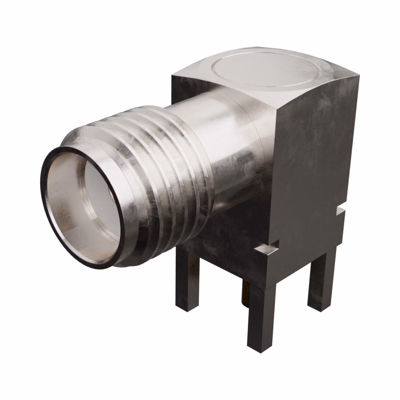 SMA Jack, Right-Angle, PCB Receptacle, Through Hole, Brass Body, Nickel (Ni) Plated, One Piece Per Bag, 50 Ohms for sale