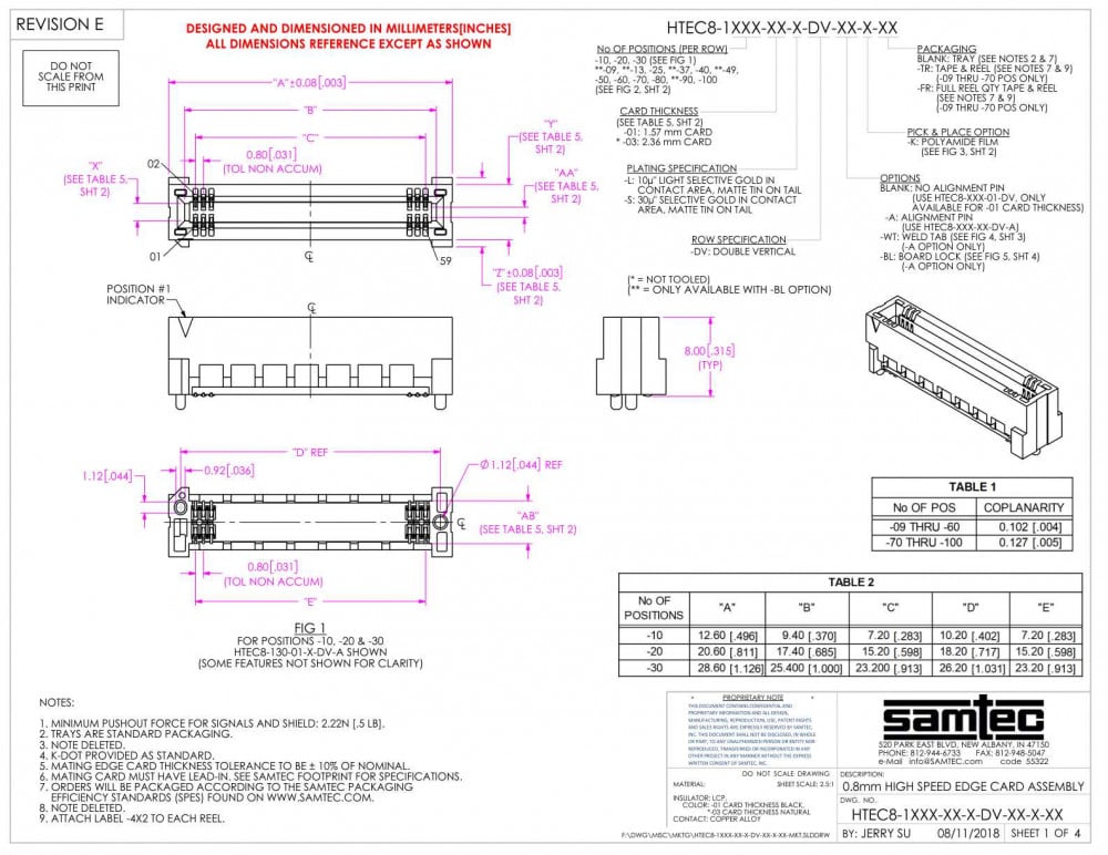 Samtec HTEC8 drawing page 1