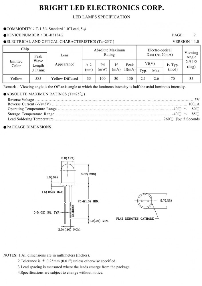 BL-B3134G datasheet page 1