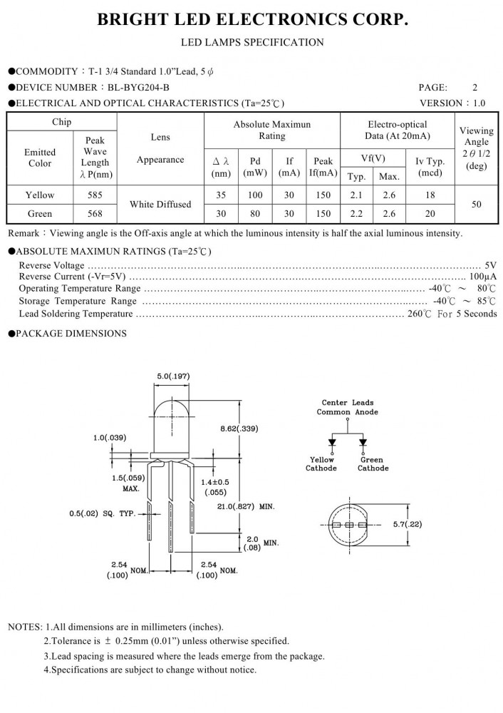 BL-BYG204-B datasheet page 1