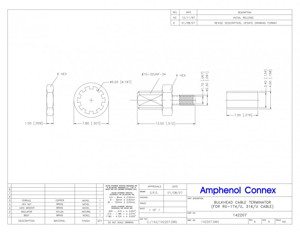 Amphenol 142207 technical drawing