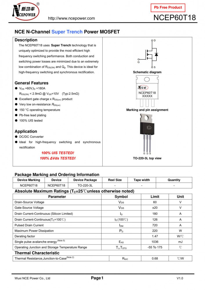 NCEP60T18 datasheet page 1