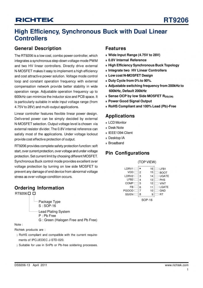 RT9206GS datasheet page 1
