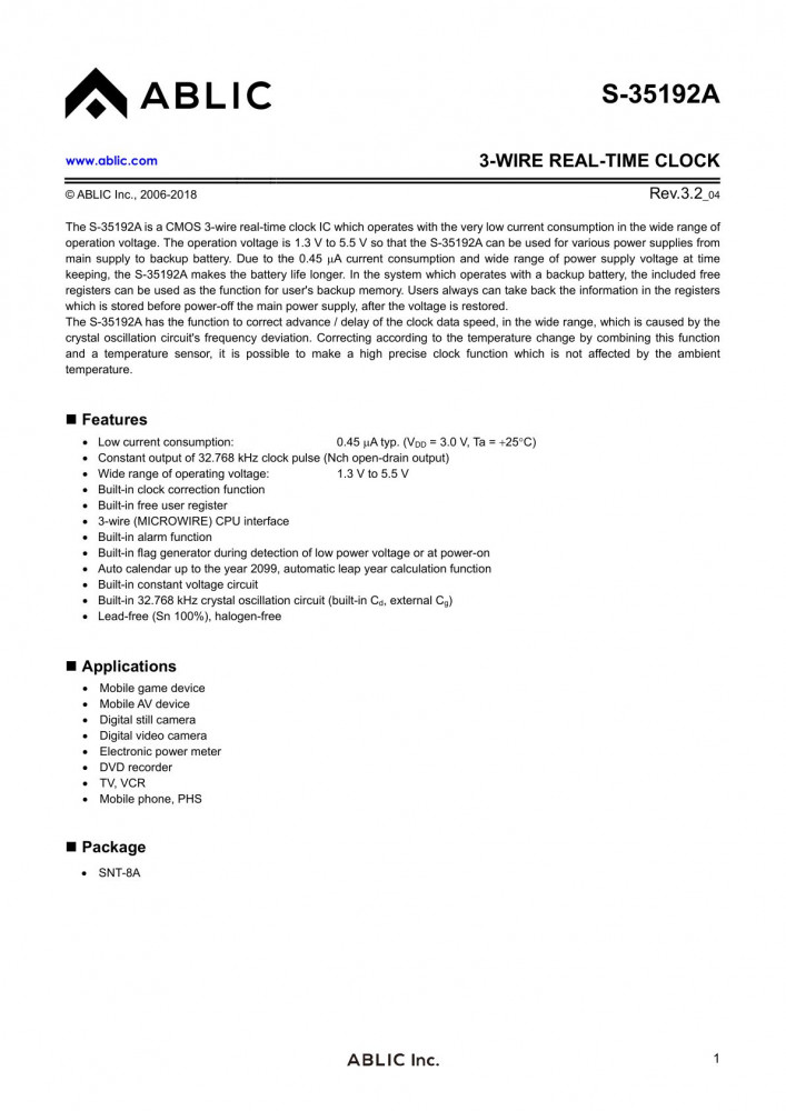 S-35192A datasheet page 1