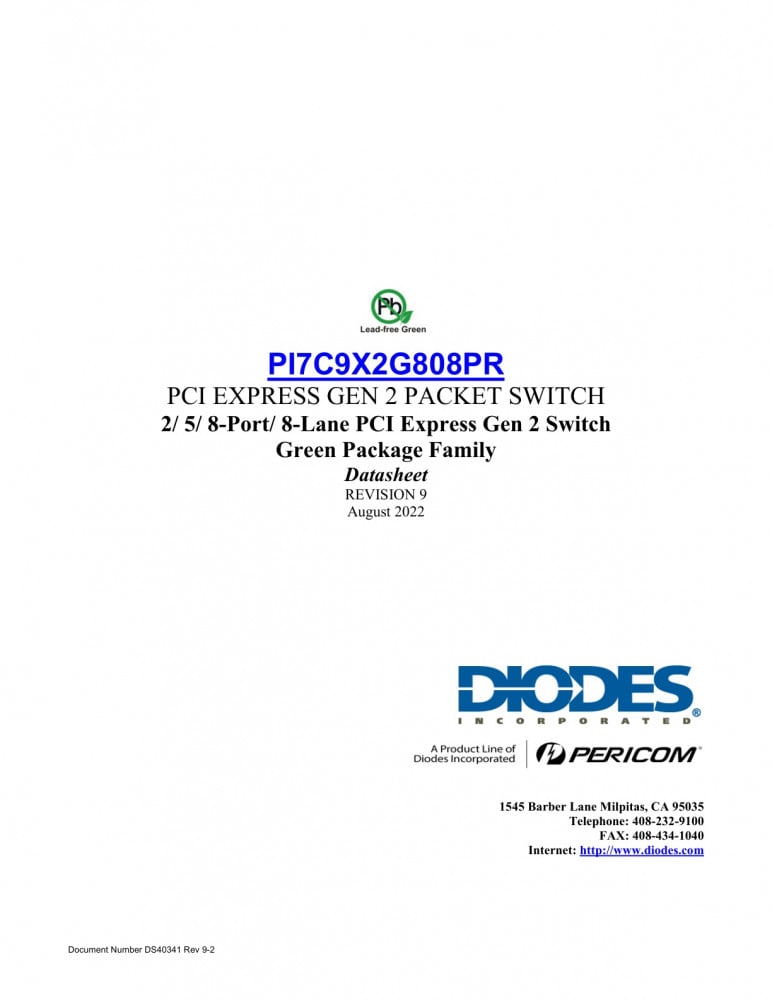PI7C9X2G808PR datasheet page 1