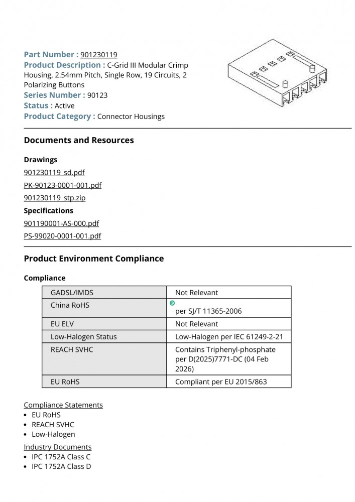 MOLEX 901230119 document preview, page 1