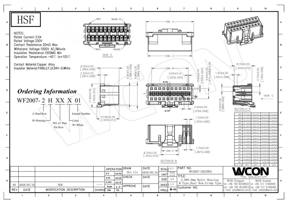 WF2007-2HXXW01 technical drawing page