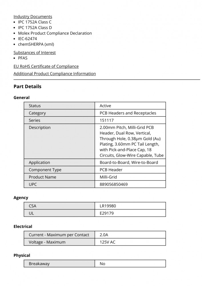 Molex Milli-Grid header specification page 2