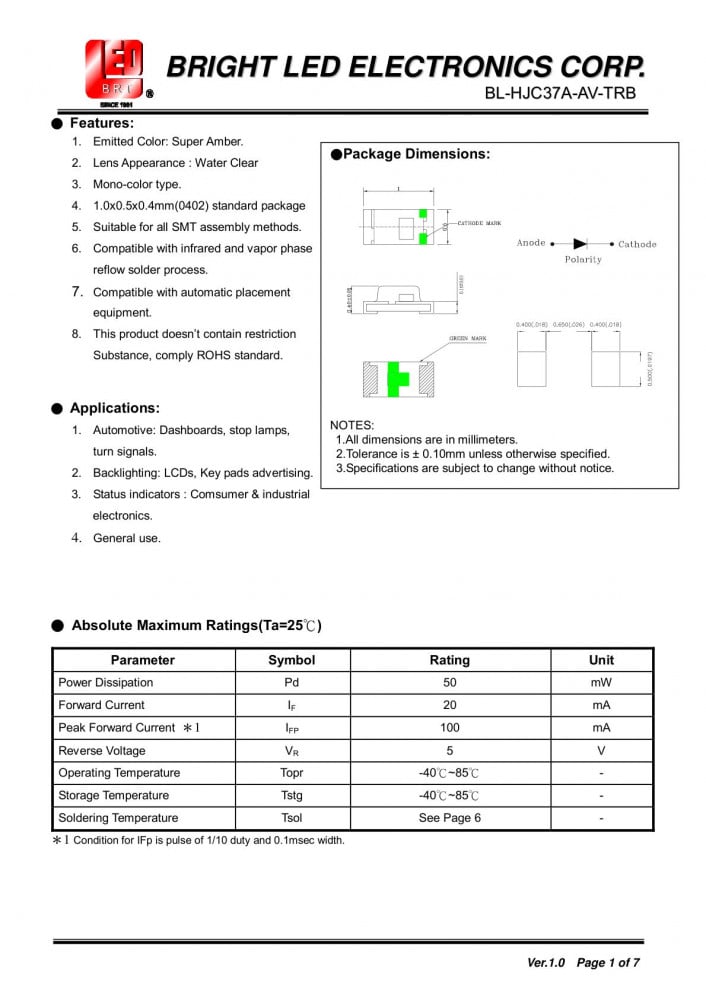BL-HJC37A-AV-TRB datasheet page 2