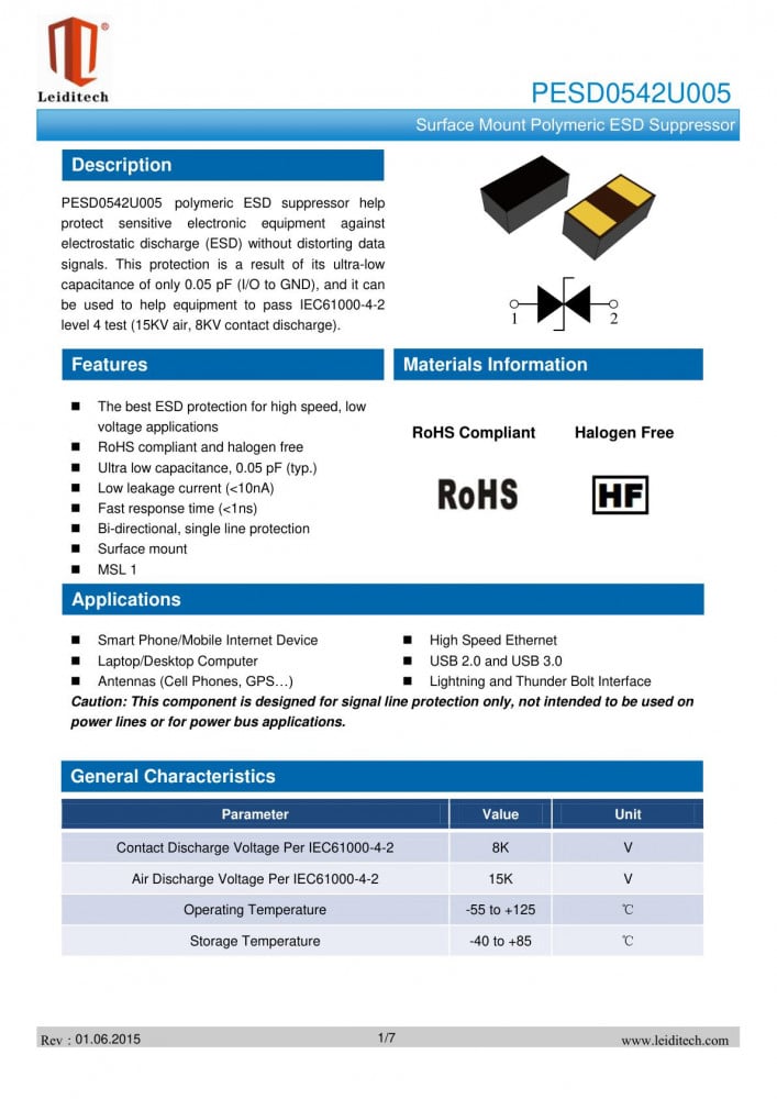 PESD0542U005 technical document page 1