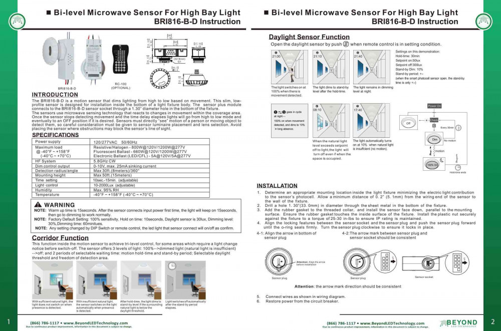 BRI816-B-D motion sensor technical document, page 1