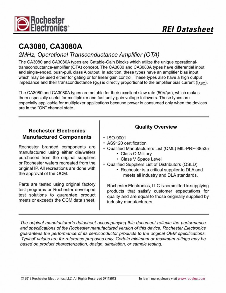 CA3080A datasheet page 1
