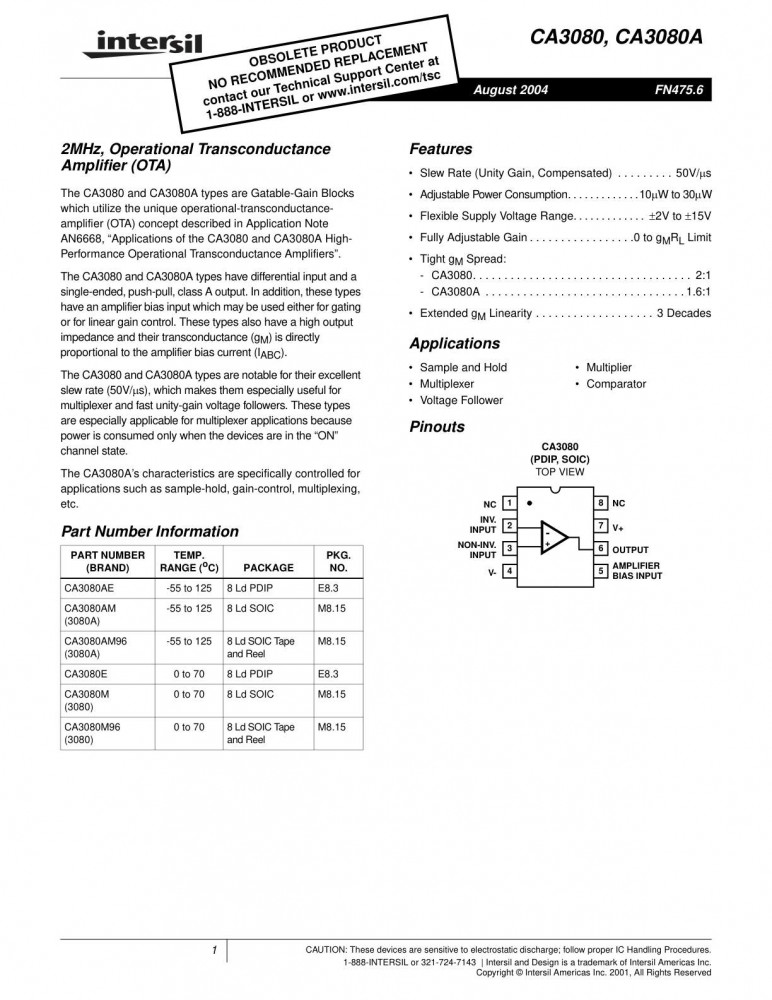 CA3080A datasheet page 2