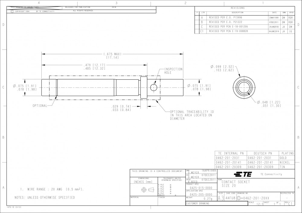 TE Connectivity 0462-201-20141 controlled drawing preview