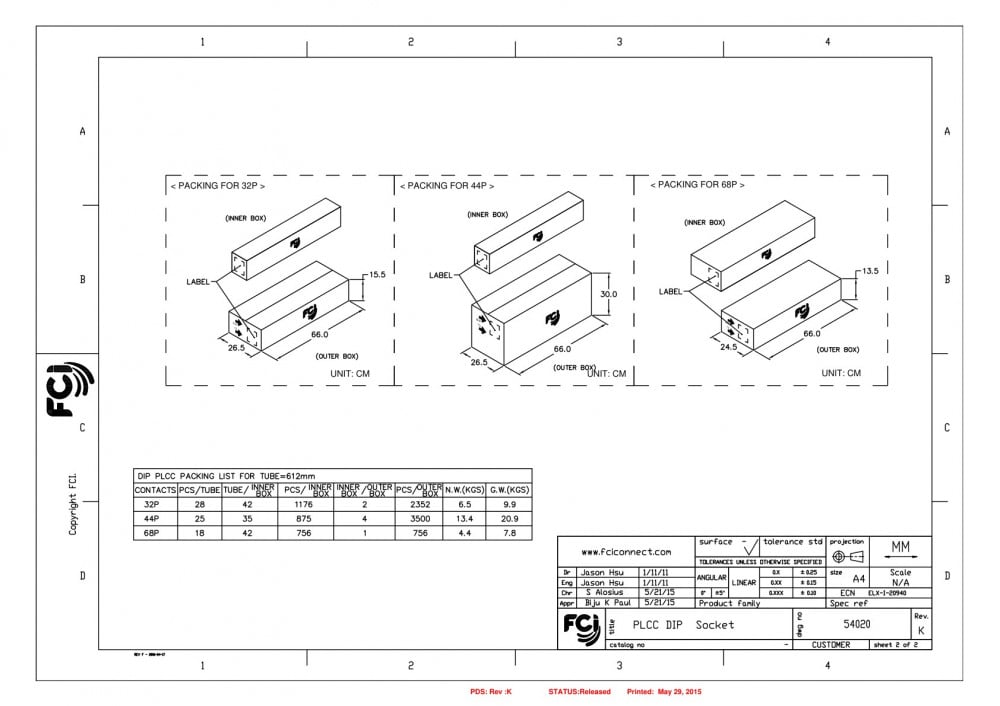 Amphenol 54020 PLCC DIP Socket drawing page 2