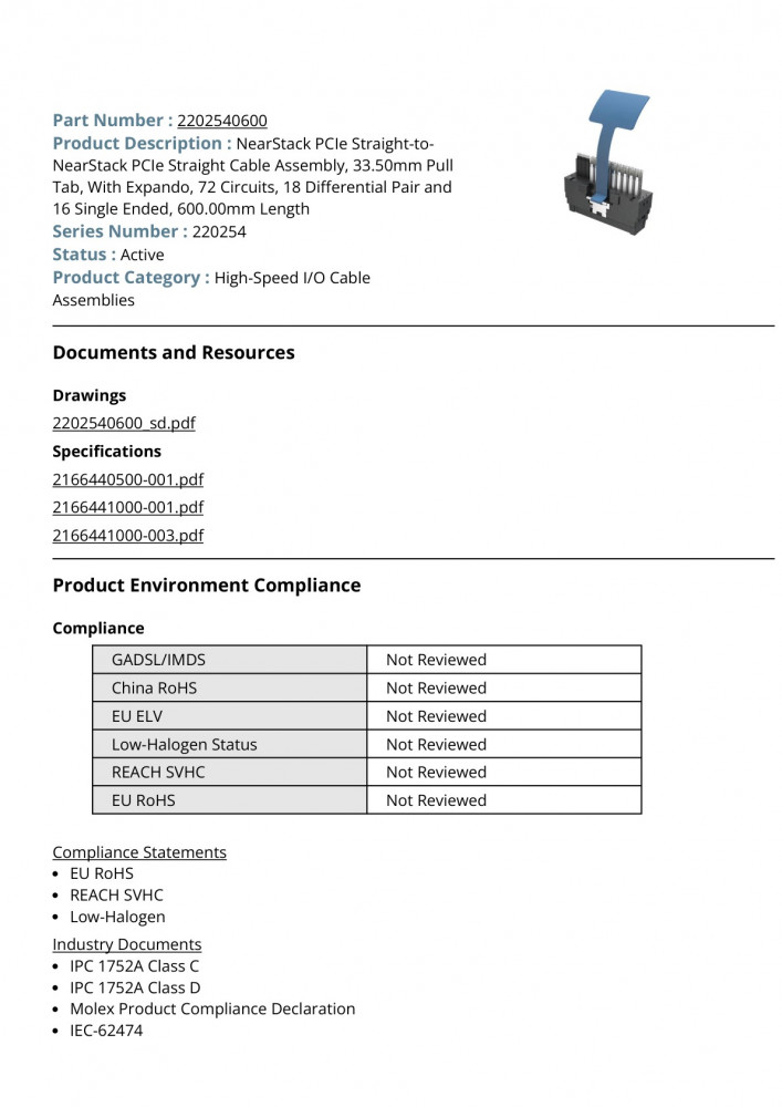 MOLEX 2202540600 technical document image, page 1