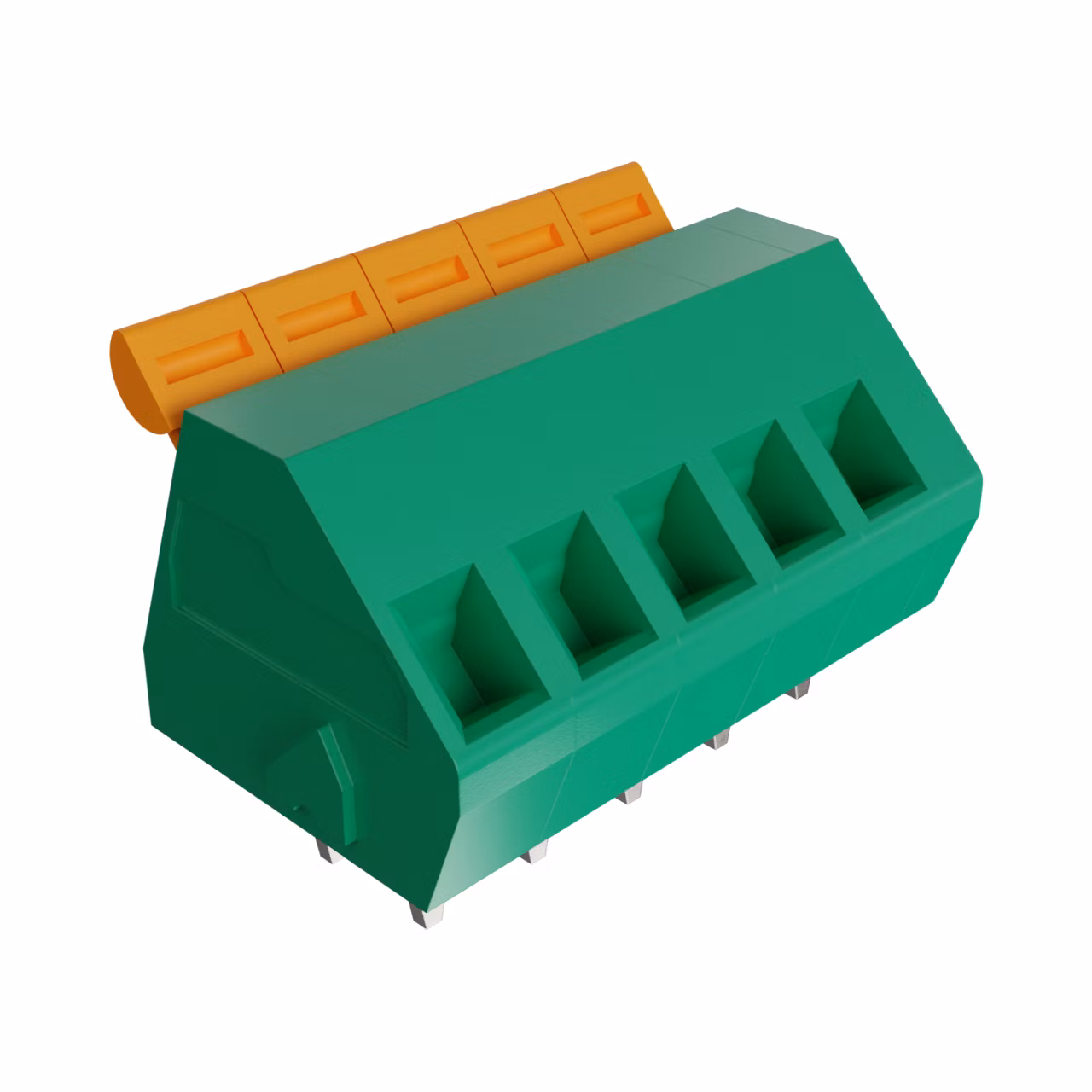 5.08mm Pitch, Eurostyle Fixed-Mount Push-Button Terminal Block, 45° Modular, 18A, 26-14 AWG, Green, 5 Circuits for sale