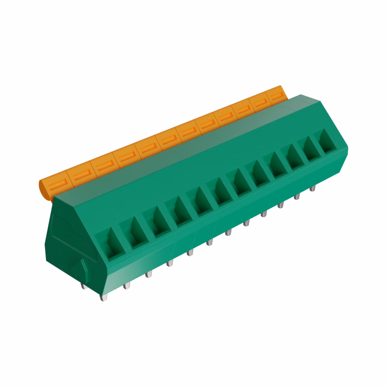 5.08mm Pitch, Eurostyle Fixed-Mount Push-Button Terminal Block, 45° Modular, 18A, 26-14 AWG, Green, 12 Circuits for sale