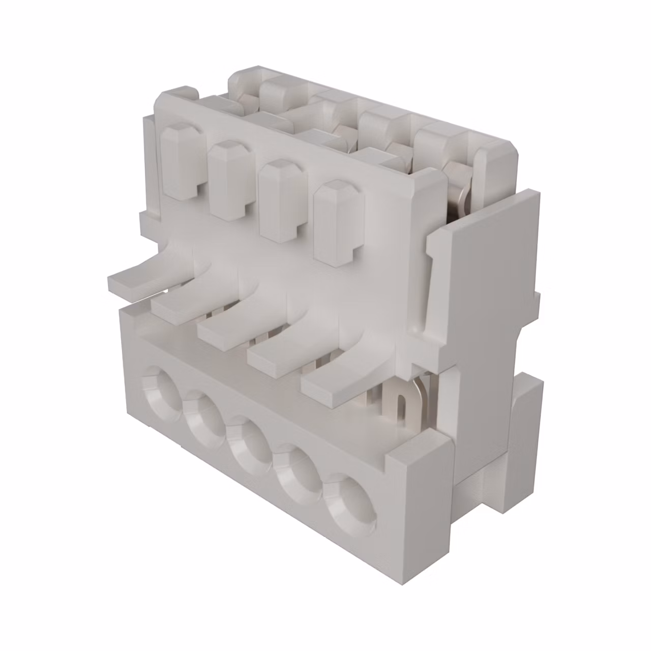 Appli-Mate RAST 2.5 IDT Housing, 2.50mm Pitch, with Side Latches, Female, 5 Circuits, Position Keys A & F Removed, Polarizing Rib Between 2/3 for sale