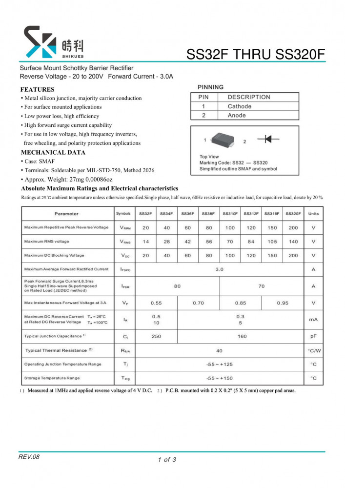 SS320F datasheet page 1