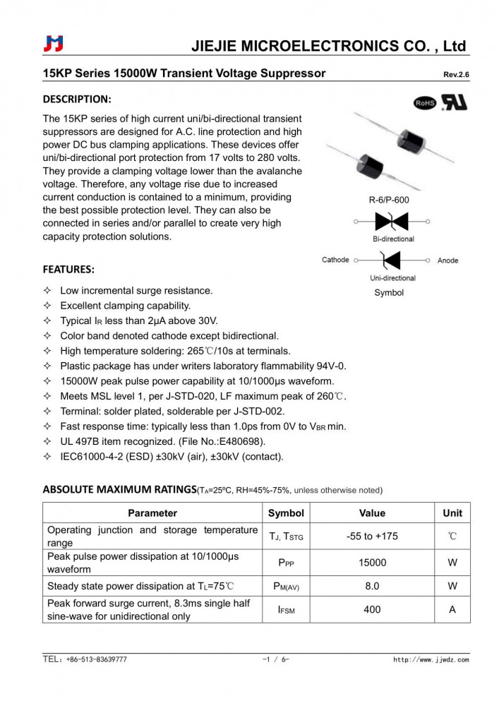 15KP series datasheet page 1