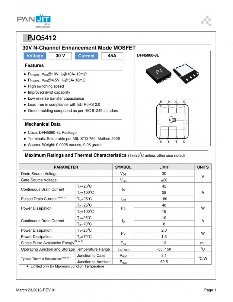 PJQ5412 datasheet page 1