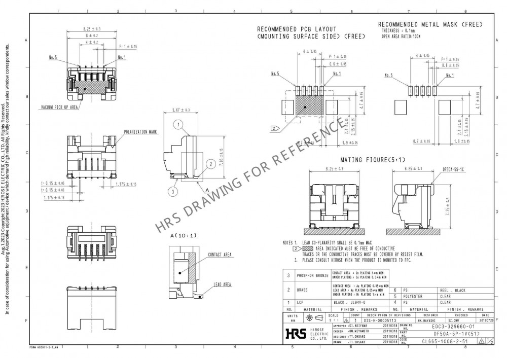 HRS DF50A-5P-1V(51) technical drawing page 1
