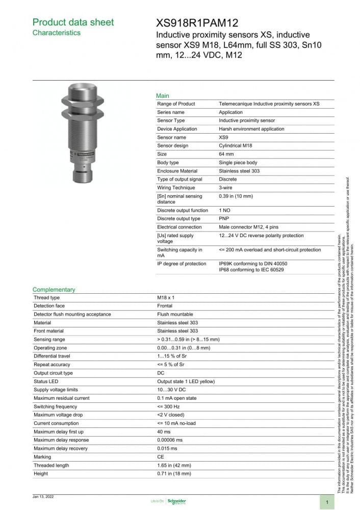 XS918R1PAM12 technical document page 1