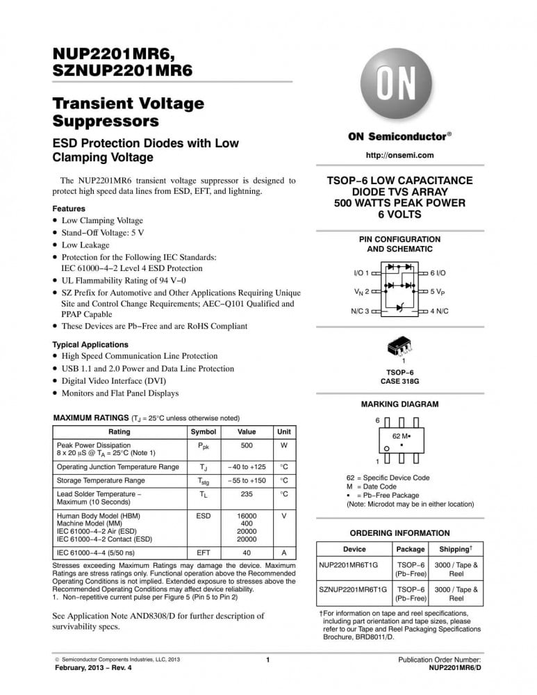 NUP2201MR6T1G datasheet page 1