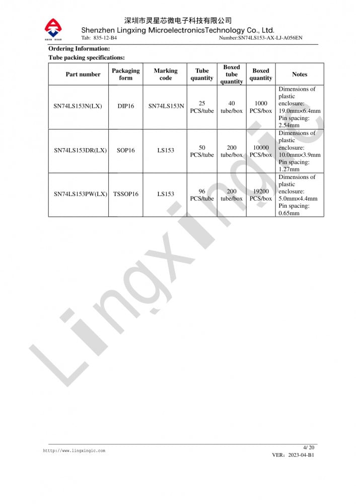 SN74LS153N(LX) datasheet page 4