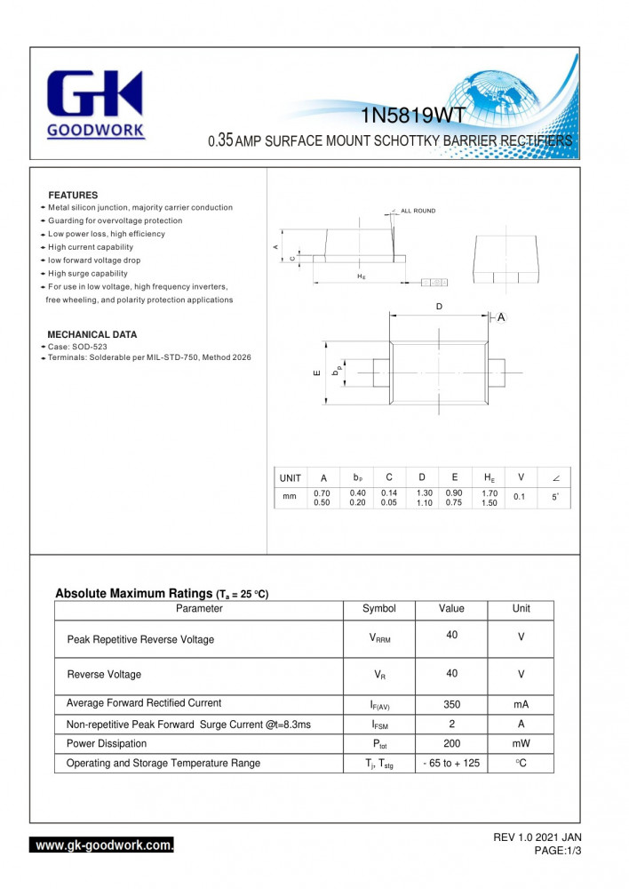 1N5819WT technical document page 1