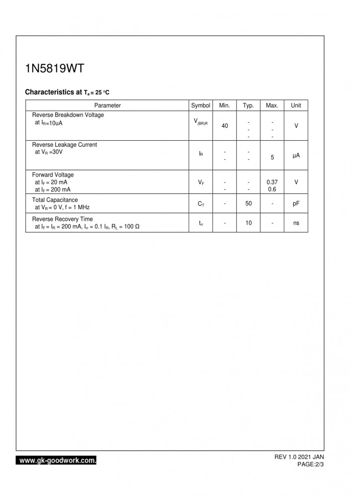 1N5819WT technical document page 2