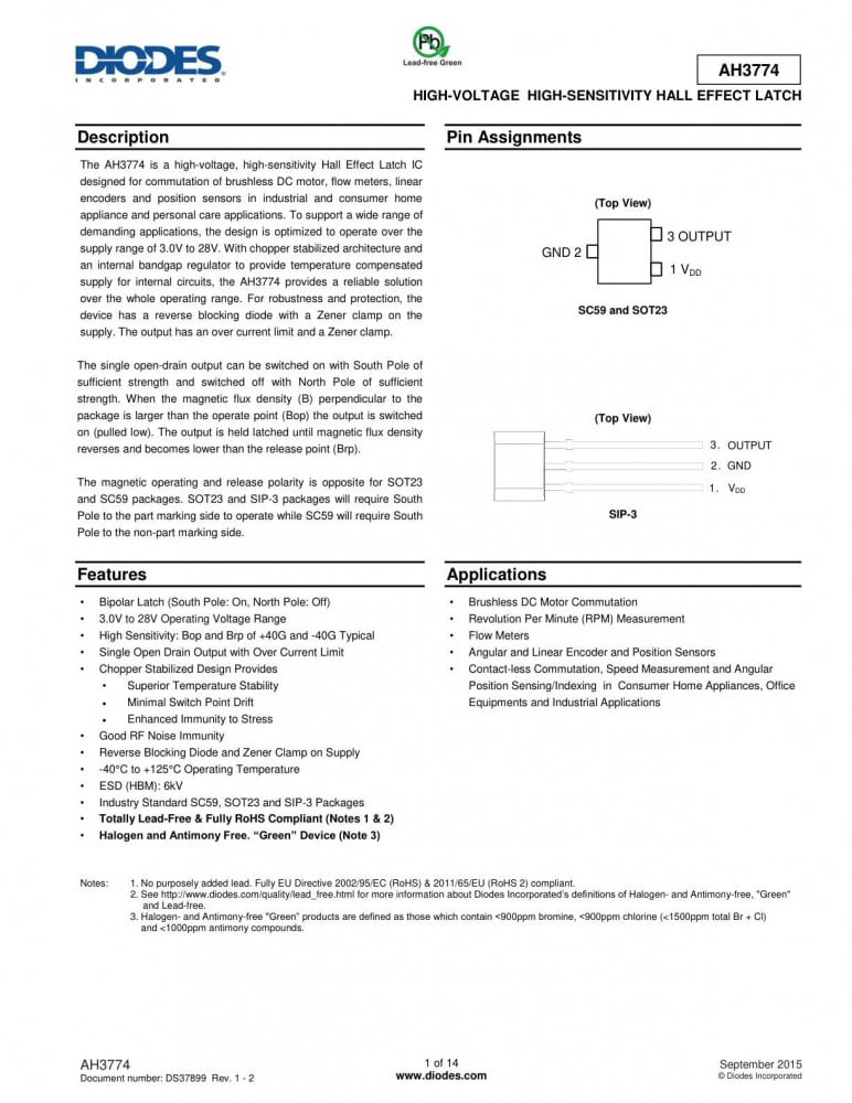 AH3774 datasheet page 1