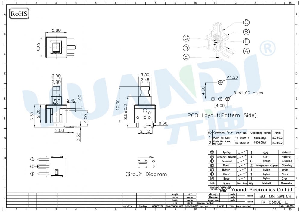 Yuandi TK-6580B-2 product drawing