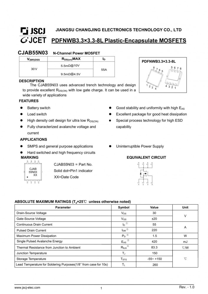 CJAB55N03 datasheet page 1