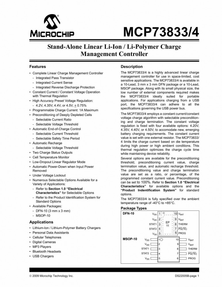 MCP73833T-AMI/UN datasheet page 1