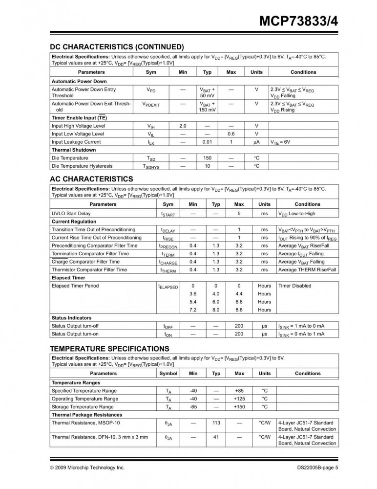 MCP73833T-AMI/UN datasheet page 5