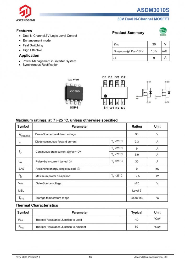 ASDM3010S-R datasheet page 1