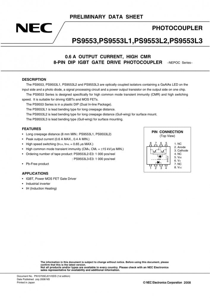 PS9553 series datasheet page 1