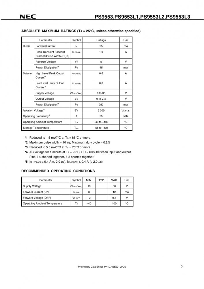 PS9553 series datasheet page 5