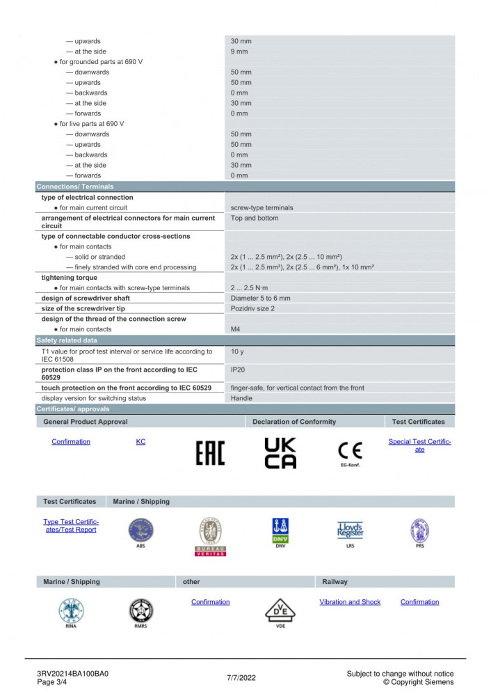 SIEMENS 3RV20214BA100BA0 datasheet page 3